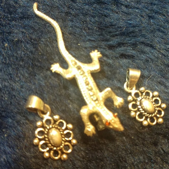 Sterling | Jewelry | Sterling Silver Gecko With Rhinestones2 Pendants ...